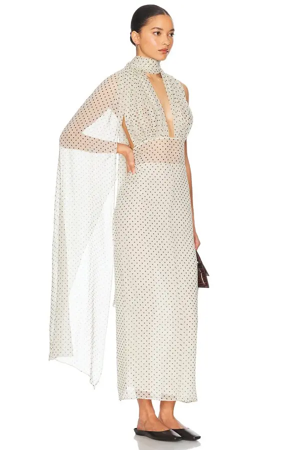 Helsa Scarf Dress In Printed Silk Chiffon In Ivory & Black Dot